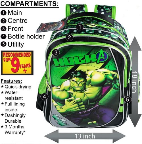Hulk Black and Green Children's Backpack (Age Group :8-12 yrs): Amazon ...